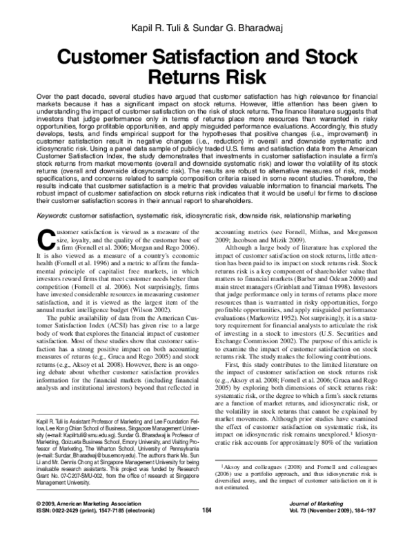 (PDF) Customer Satisfaction and Stock Returns Risk