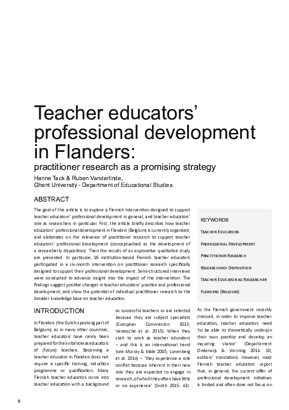 (PDF) Teacher educators’ professional development in Flanders ...