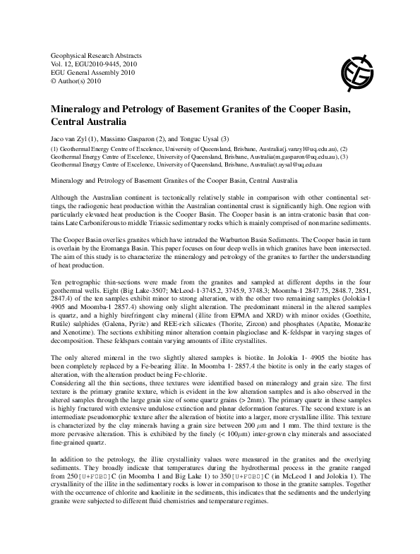 (PDF) Mineralogy and Petrology of Basement Granites of the Cooper Basin ...