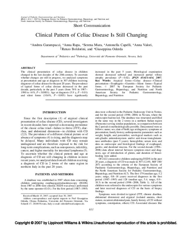 (PDF) Clinical Pattern of Celiac Disease Is Still Changing