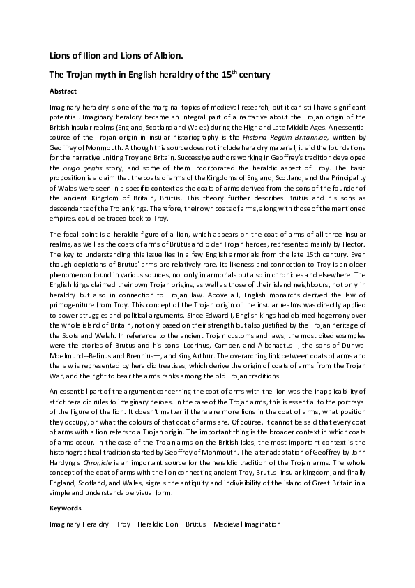 (PDF) Lions of Ilion and Lions of Albion. The Trojan myth in English ...