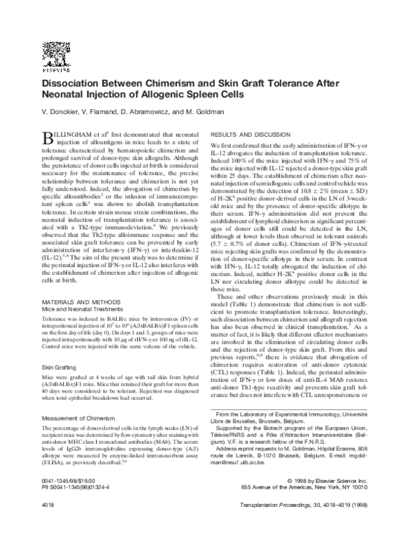 (PDF) Dissociation between chimerism and skin graft tolerance after ...