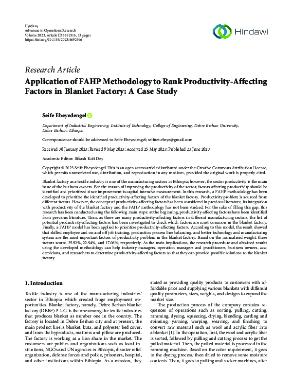 (PDF) Application of FAHP Methodology to Rank Productivity-Affecting ...