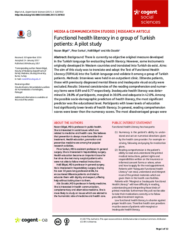 (PDF) Functional health literacy in a group of Turkish patients: A ...