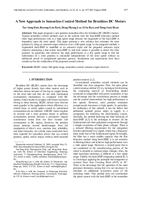 (PDF) A New Approach to Sensorless Control Method for Brushless DC Motors