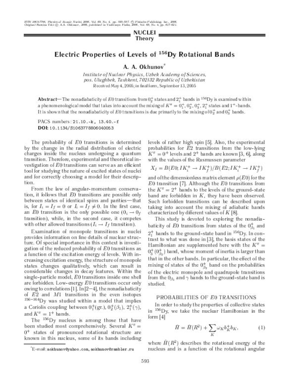 (PDF) Electric properties of levels of 156Dy rotational bands