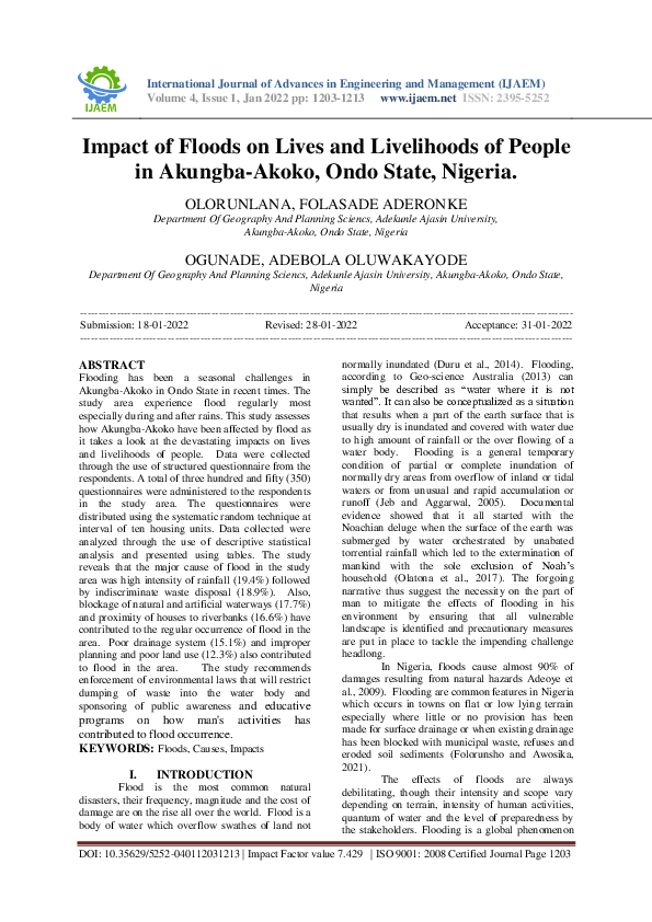 (PDF) Impact of Floods on Lives and Livelihoods of People in Akungba ...