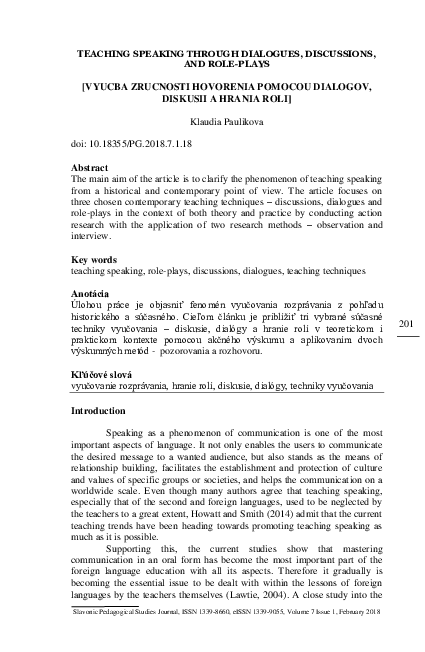 (PDF) Teaching Speaking Through Dialogues, Discussions, and Role-Plays