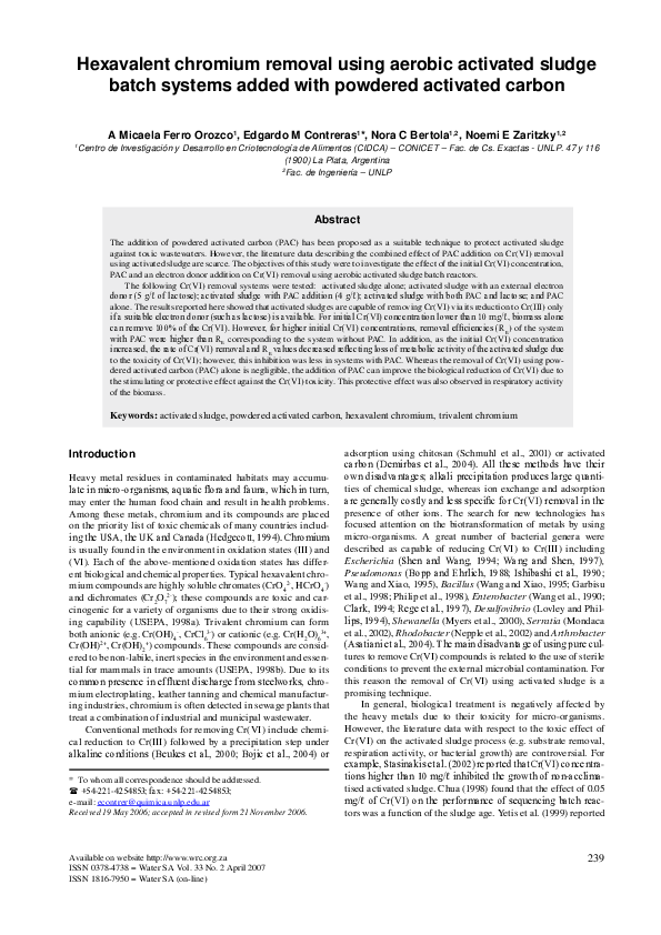 (PDF) Hexavalent chromium removal using aerobic activated sludge batch ...