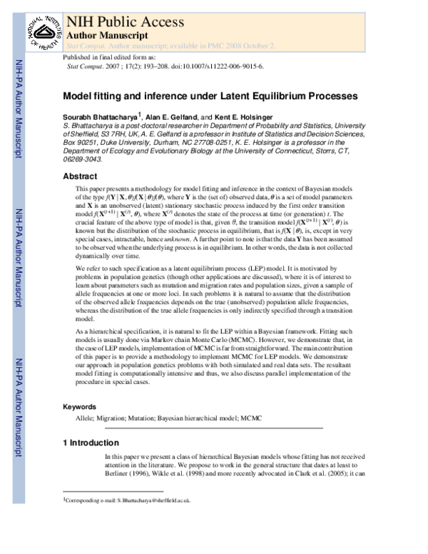(PDF) Model fitting and inference under latent equilibrium processes