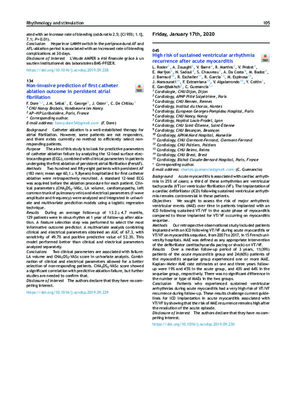 Pdf Non Invasive Prediction Of First Catheter Ablation Outcome In Persistent Atrial Fibrillation