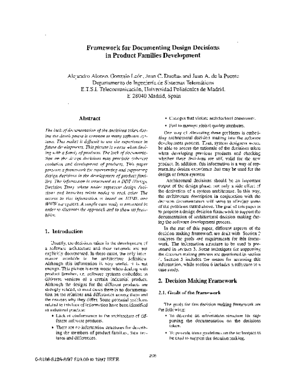 (PDF) Framework for documenting design decisions in product families development | Gonzalo León ...