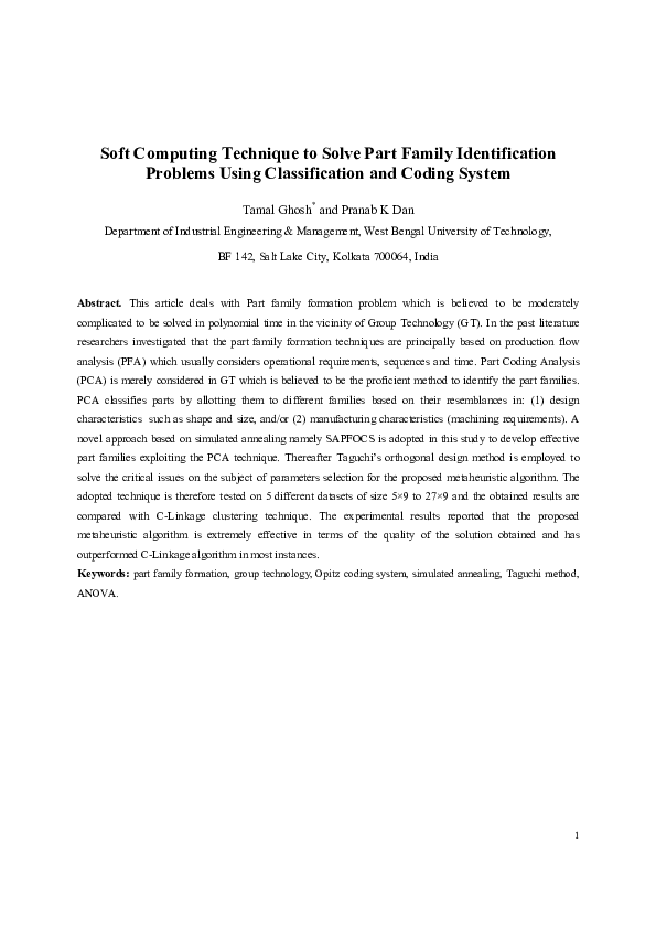 (PDF) Soft Computing Technique to Solve Part Family Identification Problems Using Classification ...