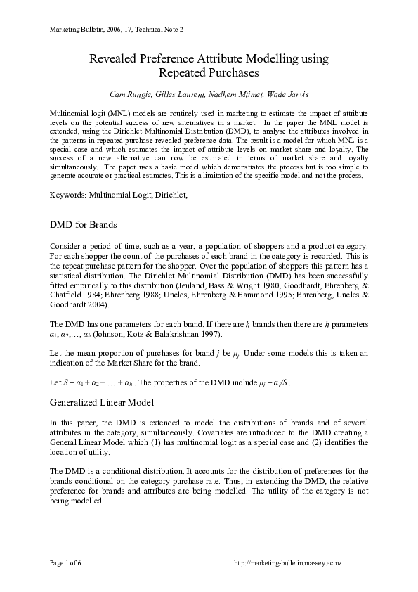 (PDF) Revealed preference attribute modelling using repeated purchases
