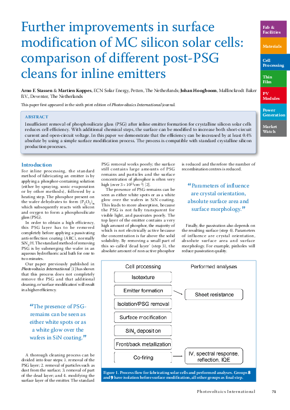 (PDF) Optimizing PSG Cleaning for mc-Si Solar Cells