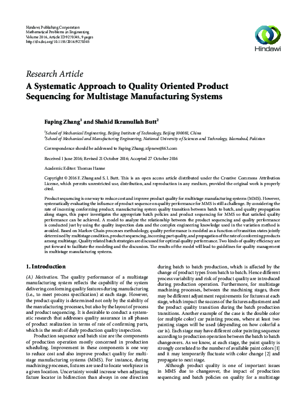 (PDF) A Systematic Approach to Quality Oriented Product Sequencing for ...