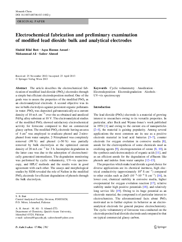 (PDF) Electrochemical fabrication and preliminary examination of ...