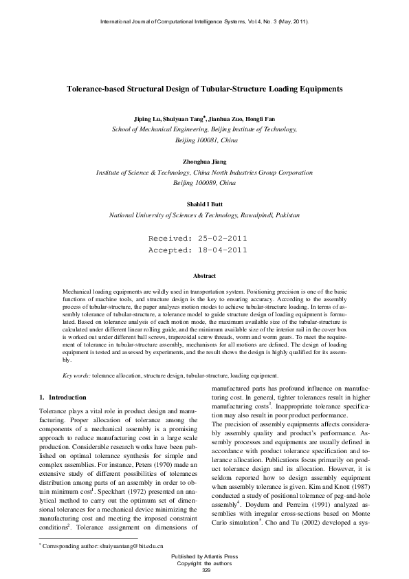 (PDF) Tolerance-based Structural Design of Tubular-Structure Loading Equipments