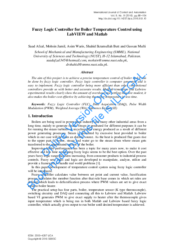 Pdf Fuzzy Logic Controller For Boiler Temperature Control Using Labview And Matlab