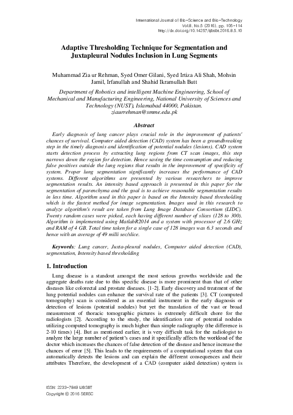 (PDF) Adaptive Thresholding Technique for Segmentation and Juxtapleural Nodules Inclusion in ...