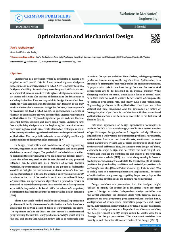 (PDF) Optimization and Mechanical Design