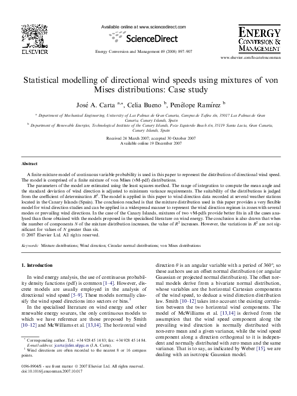 (PDF) Statistical modelling of directional wind speeds using mixtures of von Mises distributions ...