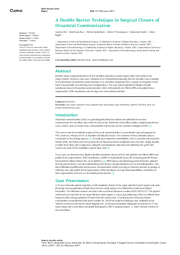 (PDF) A Double Barrier Technique in Surgical Closure of Oroantral ...