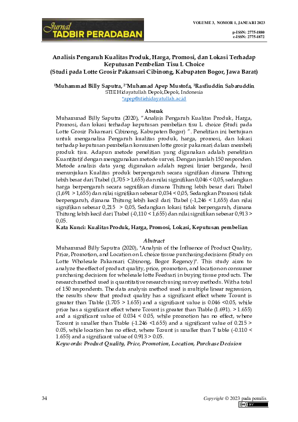 (PDF) Analisis Pengaruh Kualitas Produk, Harga, Promosi, dan Lokasi Terhadap Keputusan Pembelian ...