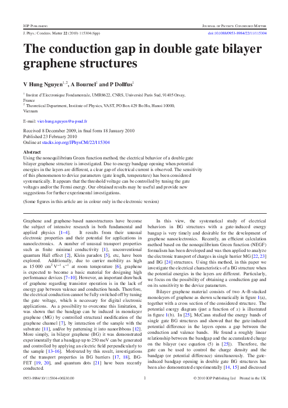 (PDF) The conduction gap in double gate bilayer graphene structures