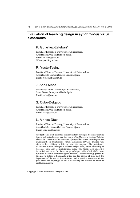 (PDF) Evaluation of teaching design in synchronous virtual classrooms
