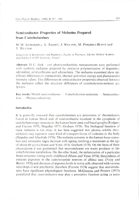 Pdf Semiconductor Properties Of Melanins Prepared From Catecholamines