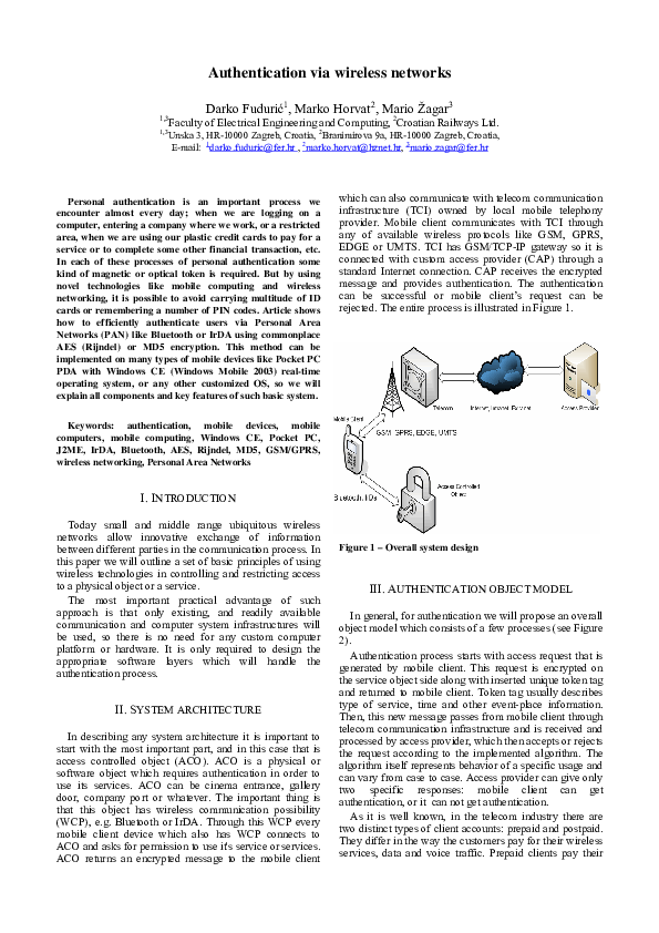(PDF) Authentication via wireless networks