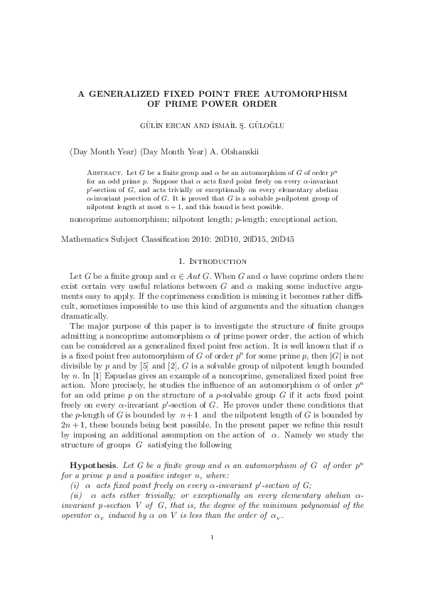 (PDF) A Generalized Fixed Point Free Automorphism of Prime Power Order