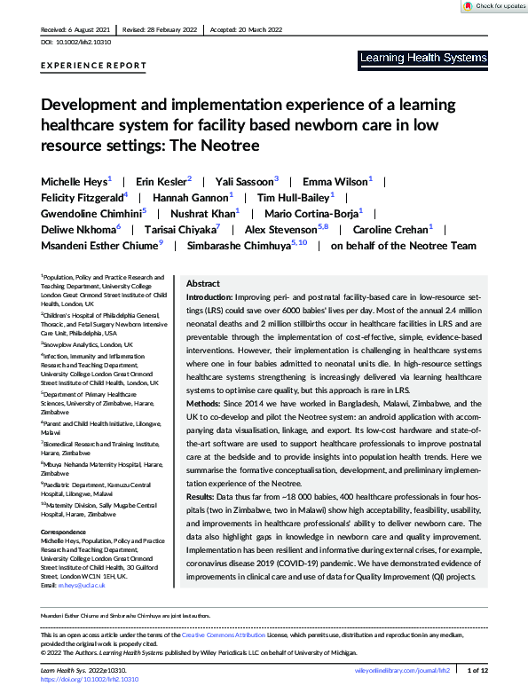 (PDF) Development and implementation experience of a learning healthcare system for facility ...