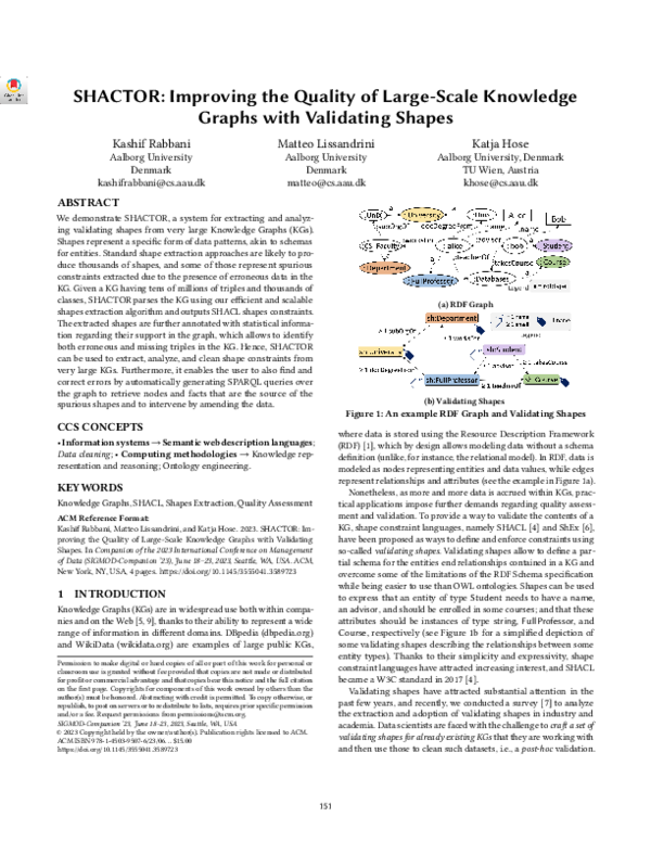 (PDF) SHACTOR: Improving the Quality of Large-Scale Knowledge Graphs with Validating Shapes