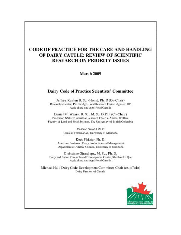 (PDF) Code of Practice for the Care and Handling of Dairy Cattle ...