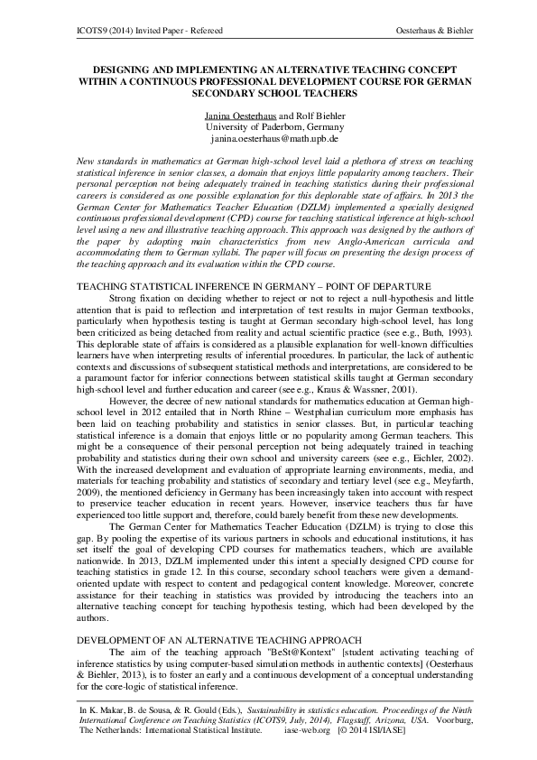 (PDF) Designing and implementing an alternative teaching concept within a continuous ...