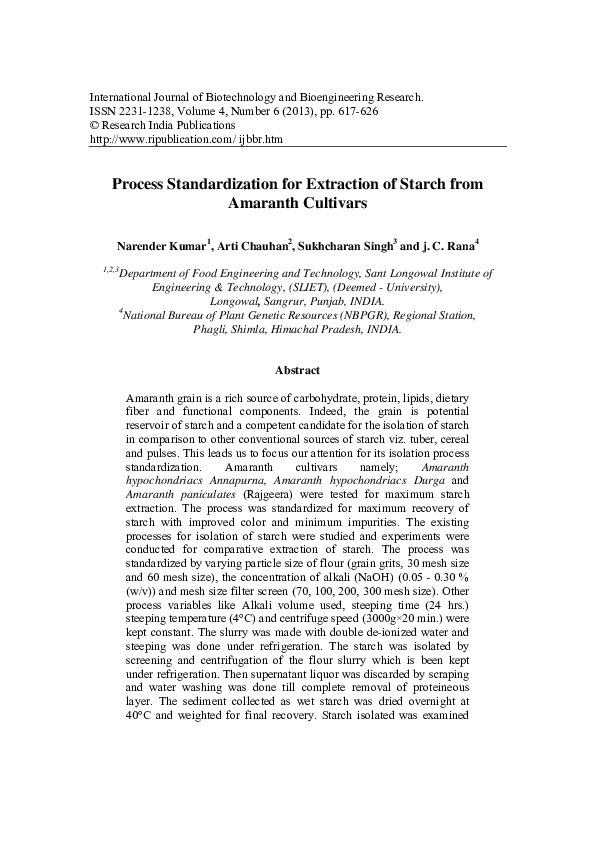 (PDF) Process Standardization for Extraction of Starch from Amaranth ...