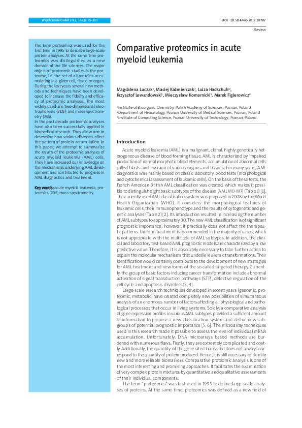 (PDF) Comparative proteomics in acute myeloid leukemia
