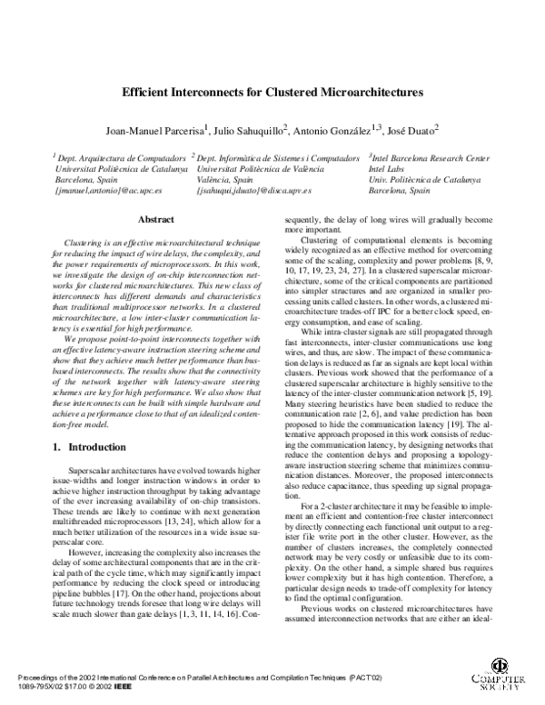 (PDF) Efficient Interconnects for Clustered Microarchitectures