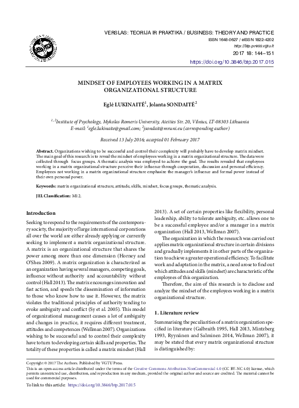 (PDF) Mindset of employees working in a matrix organizational structure