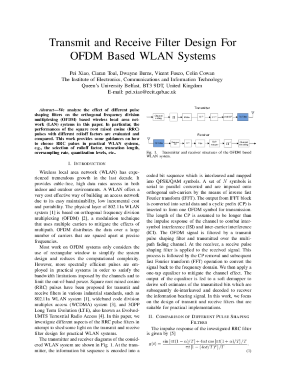 Transmit and receive filter design for OFDM based WLAN systems