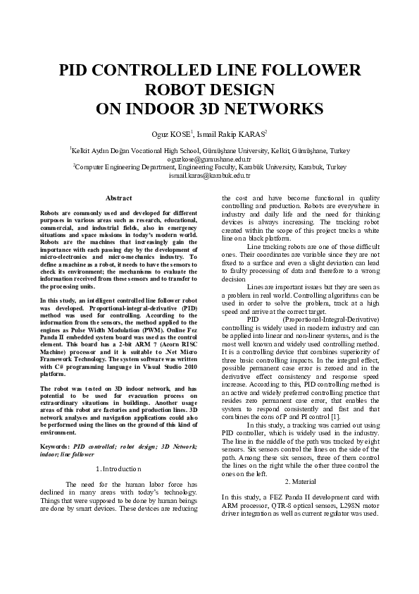 (PDF) Pid Controlled Line Follower Robot Design on Indoor 3D Networks