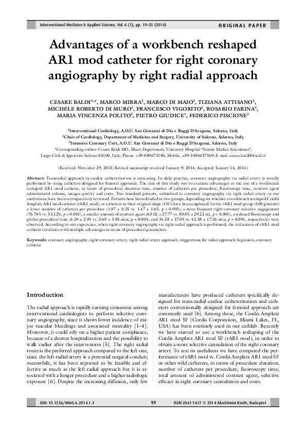 (PDF) Advantages of a workbench reshaped AR1 mod catheter for right ...