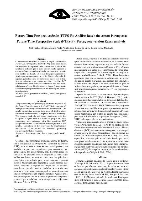 (PDF) Future Time Perspective Scale (FTPS-P): Análise Rasch da versão ...
