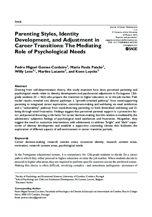 (PDF) Parenting Styles, Identity Development, and Adjustment in Career ...