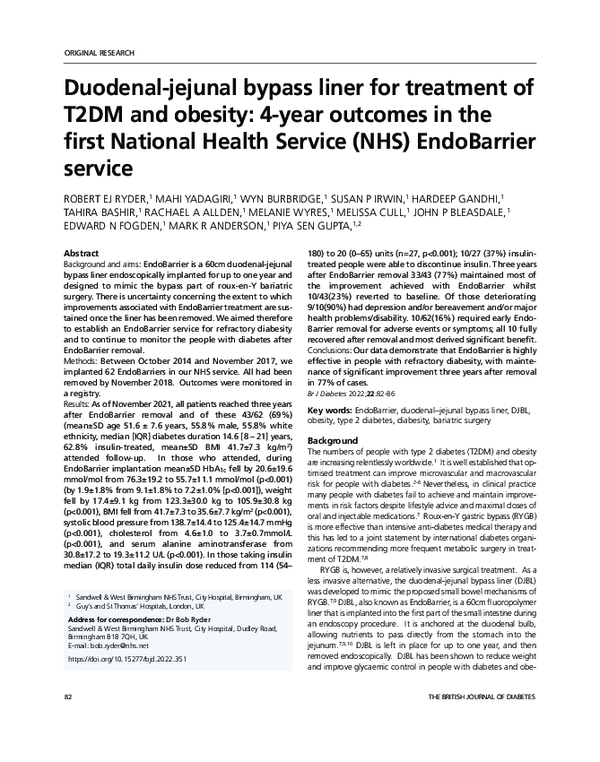 (PDF) Duodenal-jejunal bypass liner for treatment of T2DM and obesity ...