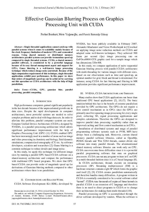 (PDF) Effective Gaussian Blurring Process on Graphics Processing Unit with CUDA | Ferhat Bozkurt ...