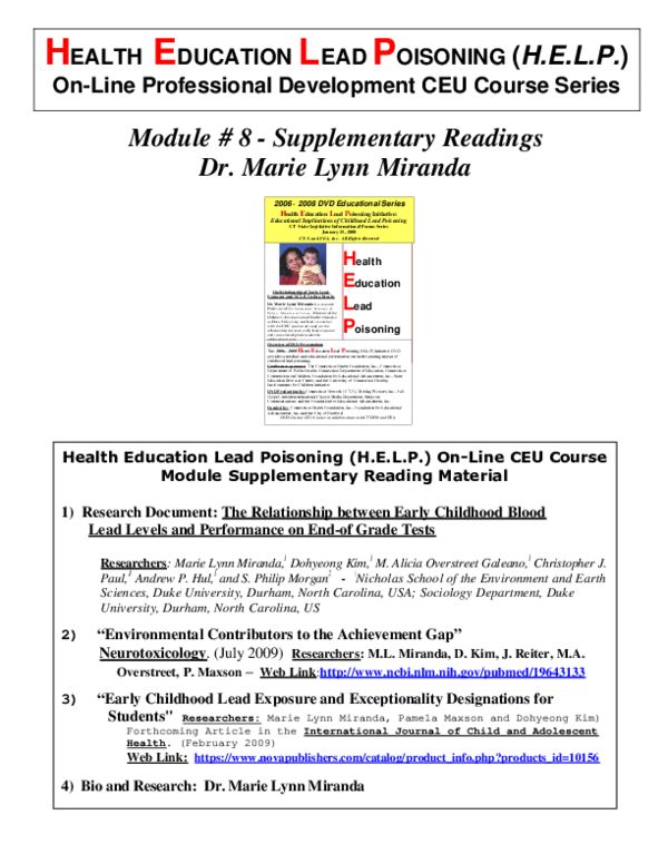 (PDF) The Relationship between Early Childhood Blood Lead Levels and ...