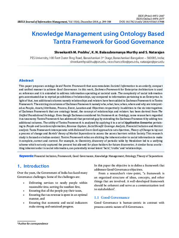 (PDF) Knowledge Management using Ontology Based Tantra Framework for Good Governance